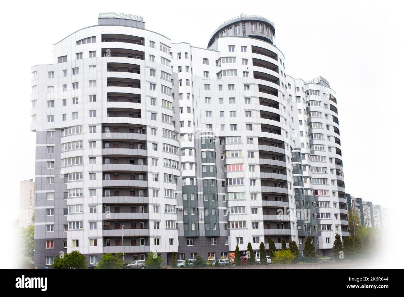 Modern residential building at the white background. Many flats white ...