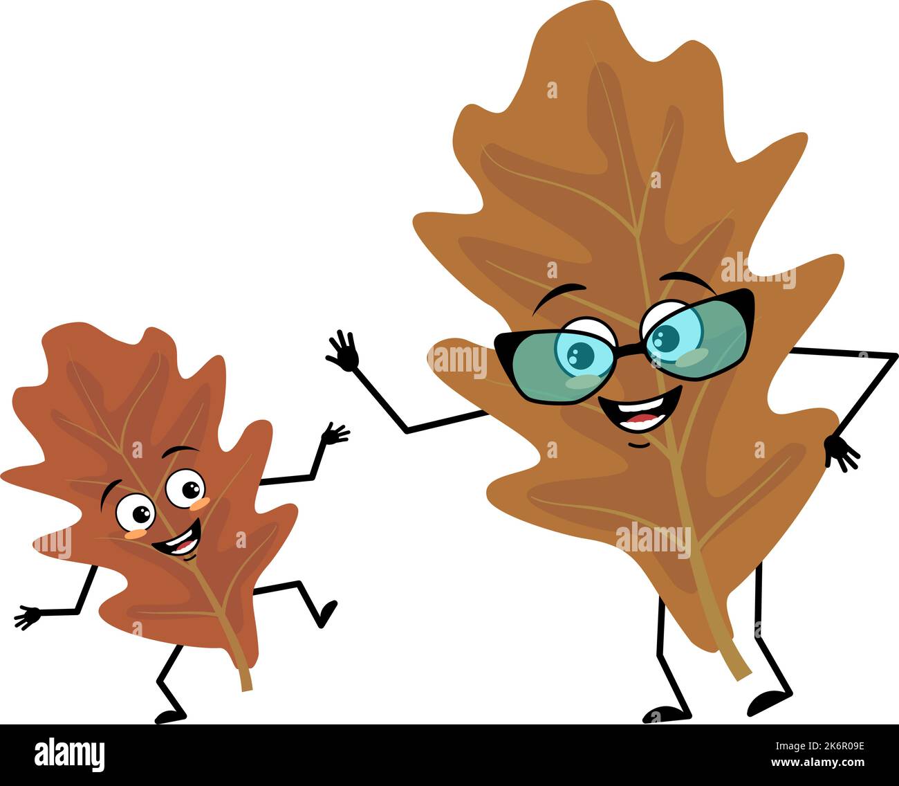 Oak leaf character with joyful emotions, smile face, happy eyes, arms ...