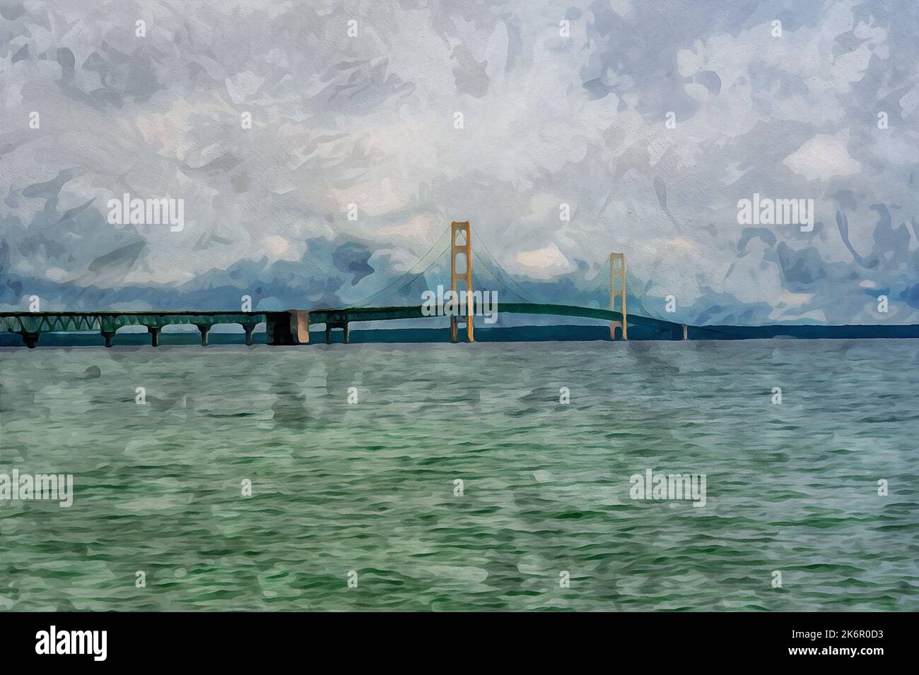 Digitally created watercolor painting of the Mackinaw Bridge of a ...