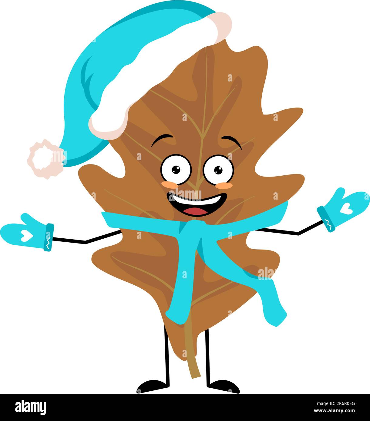 Oak leaf character with joyful emotions, smile on face, happy eyes ...