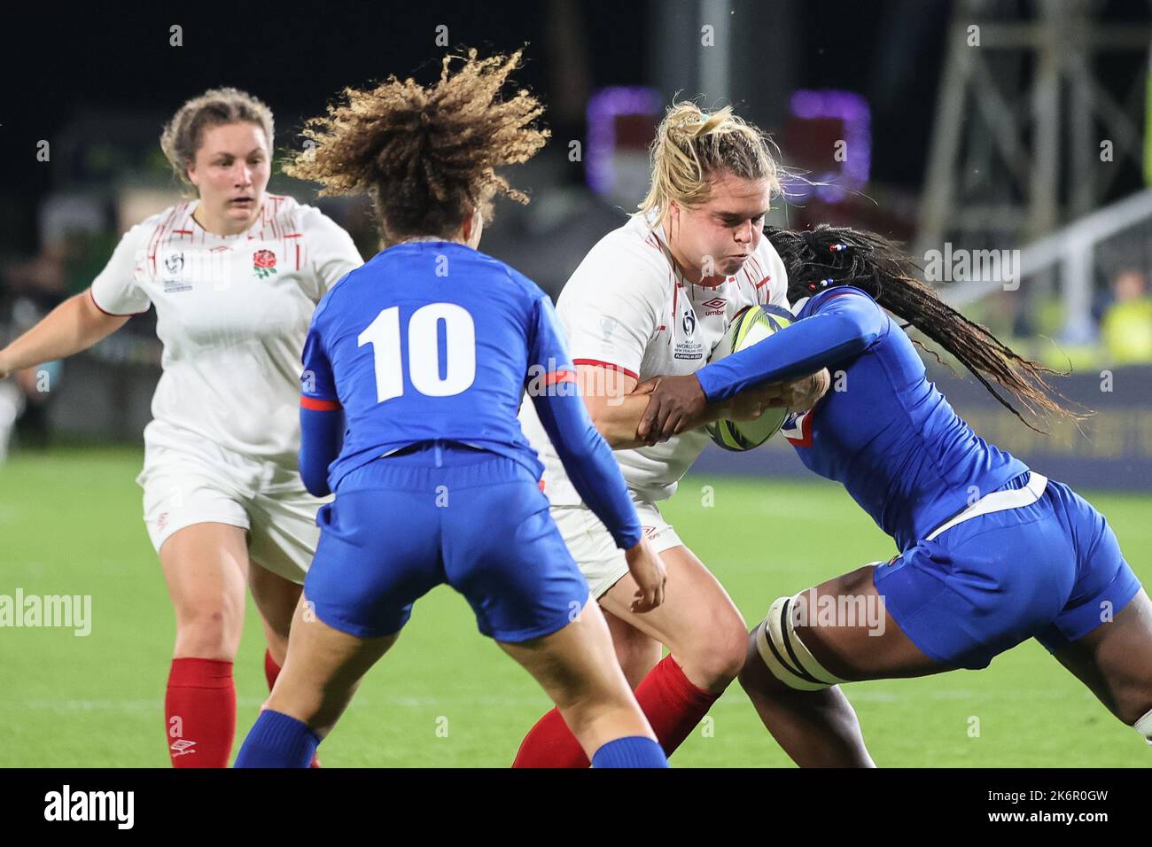 Sarah Bern of England tackled during the Women's Rugby World Cup match ...