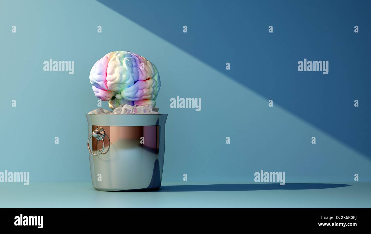 colorful brain in a bucket of ice. 3d rendering Stock Photo - Alamy