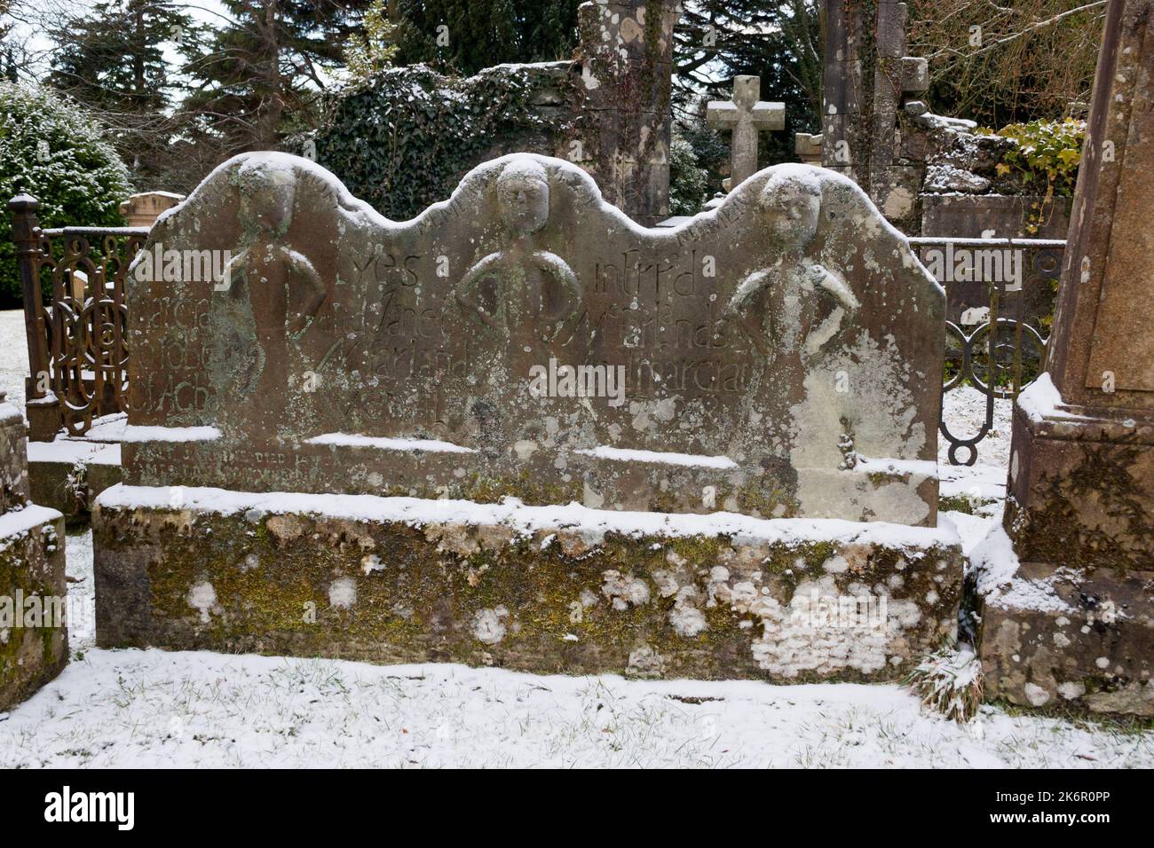 The headstone of the Three Dancing Maids at Rhu Churchyard, Argyll ...