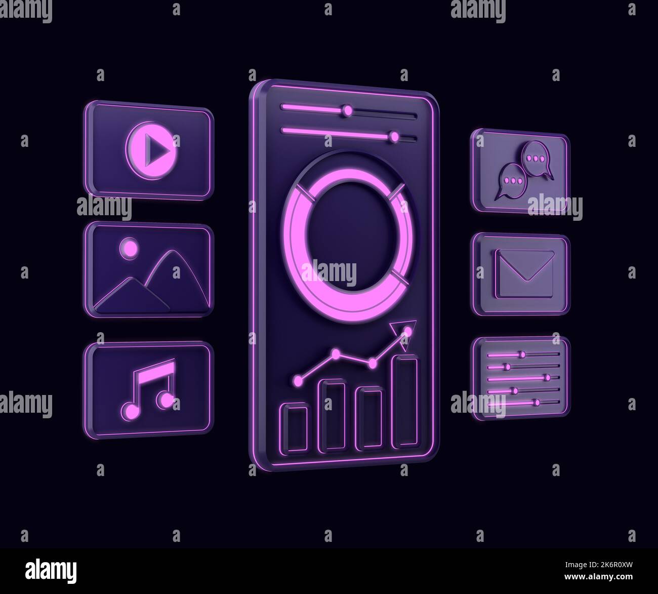 conditional smartphone with image, video, sound option icons. 3d ...