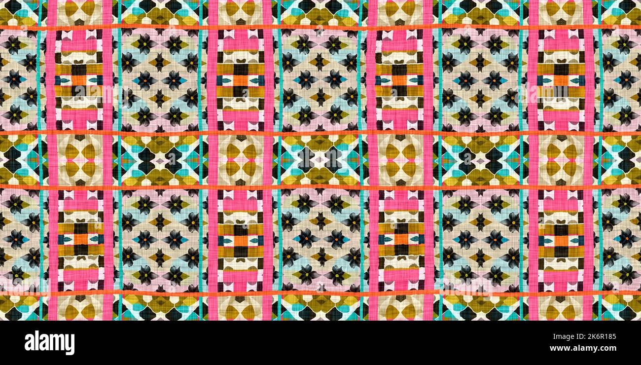 Kitsch pattern geometric retro design in seamless border background ...