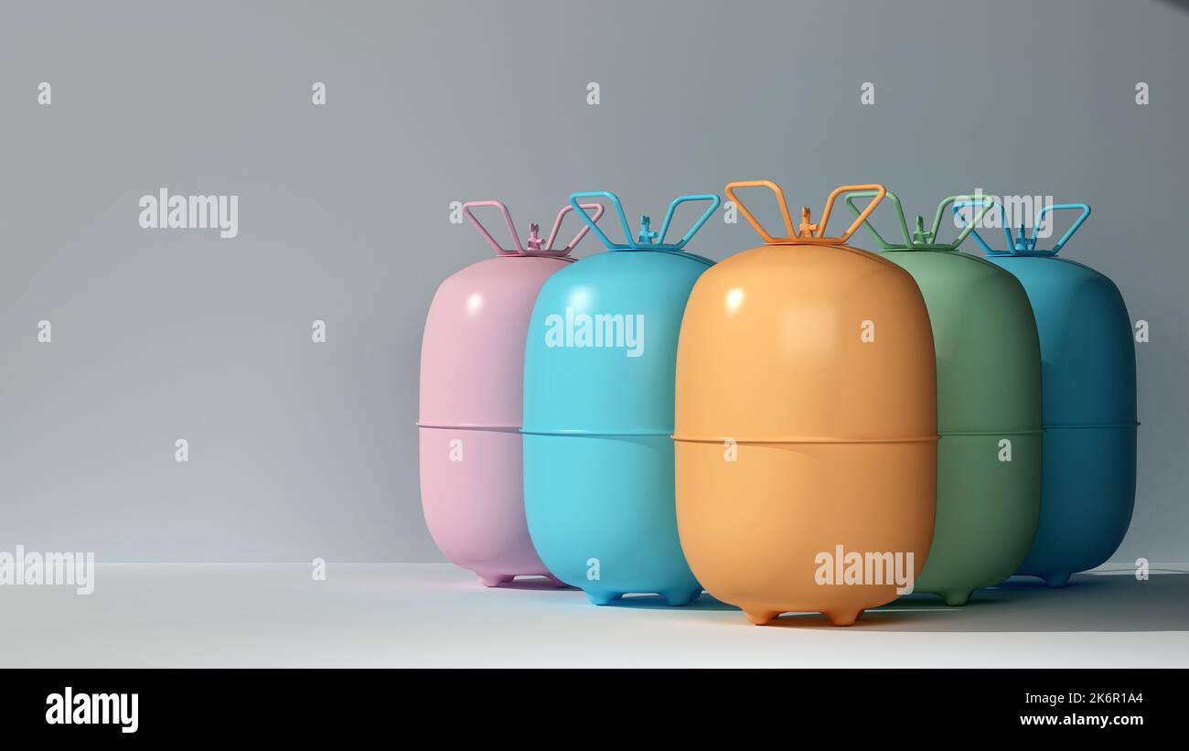 group of colorful freon tanks with copy space. 3d rendering Stock Photo ...