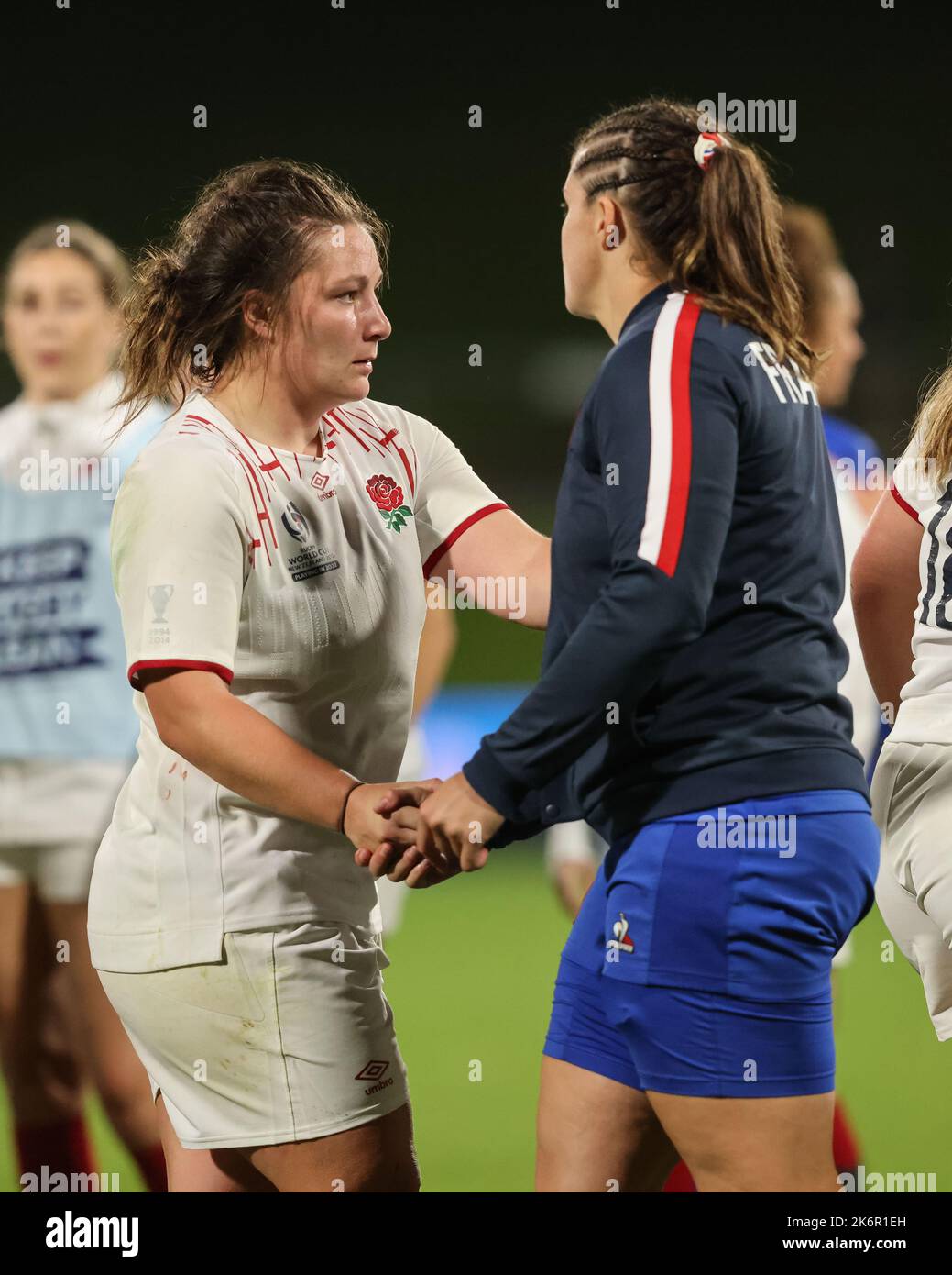 Amy Cokayne of England shaking hand of France player during the Women's ...