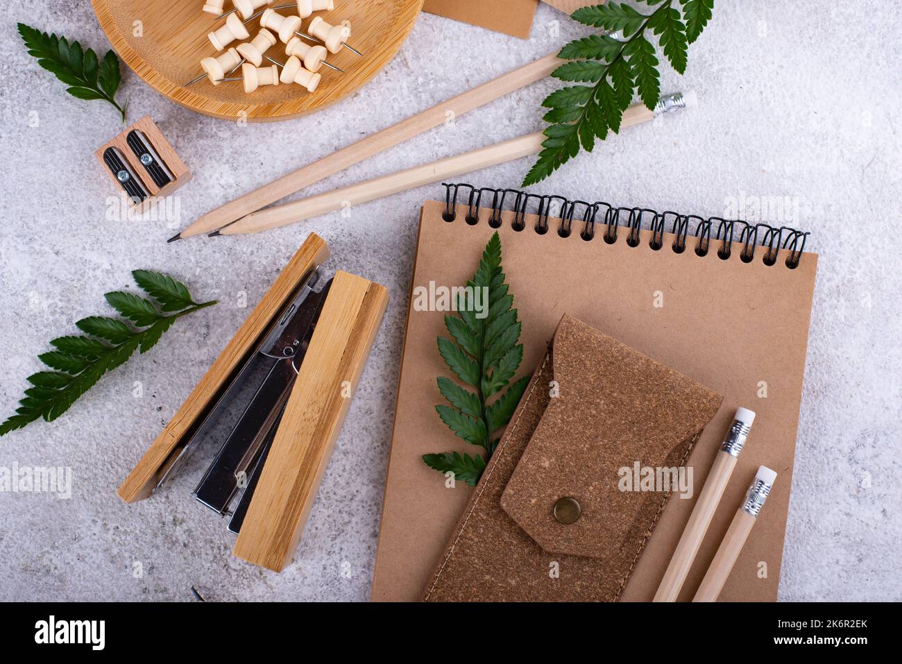 Eco wooden craft stationery. Sustainable life concept Stock Photo - Alamy