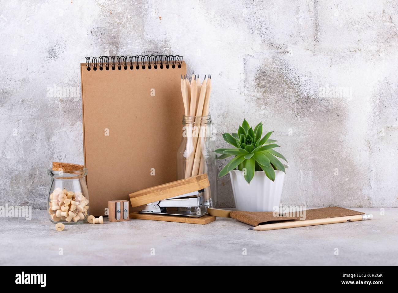 Eco wooden craft stationery. Sustainable life concept Stock Photo - Alamy