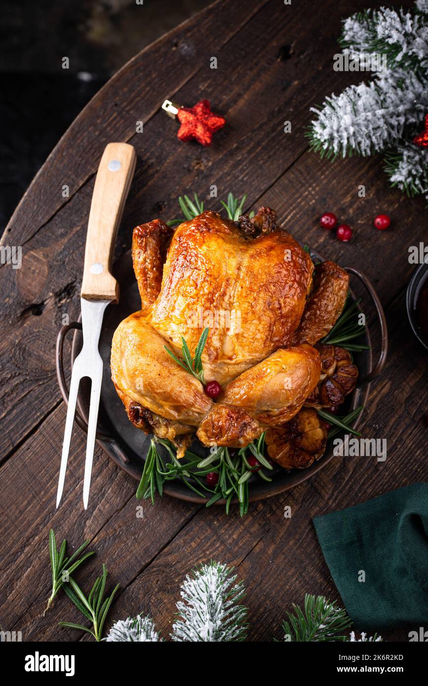 Christmas baked chicken for festive dinner Stock Photo - Alamy