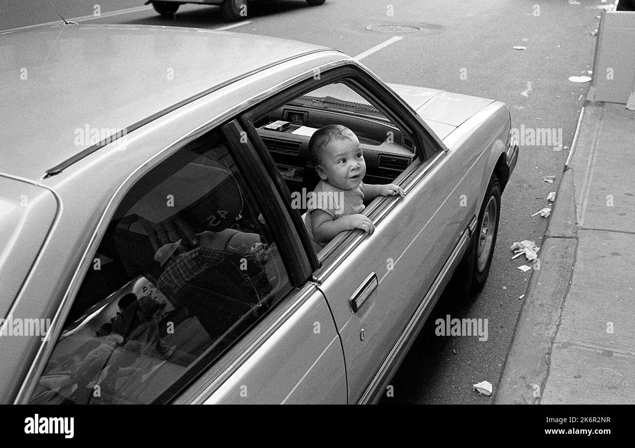 Baby looking outside his car, New York City, USA Stock Photo - Alamy