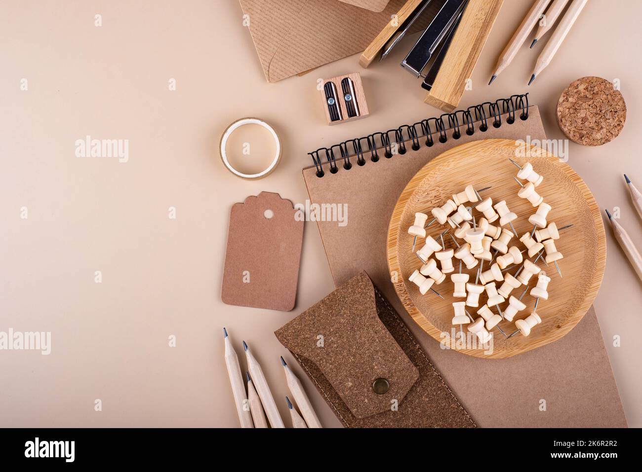 Eco wooden craft stationery. Sustainable life concept Stock Photo - Alamy