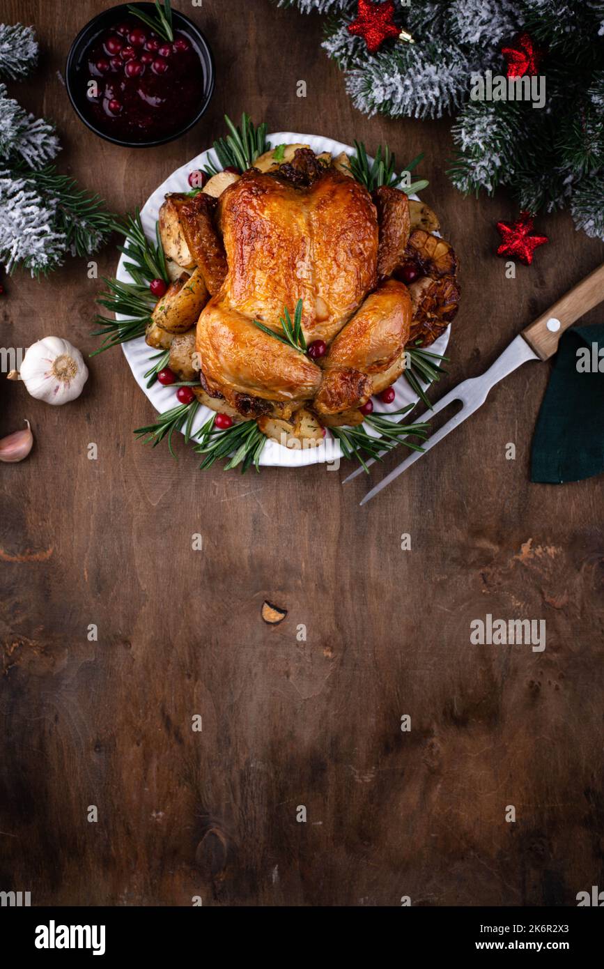 Christmas baked chicken for festive dinner Stock Photo - Alamy