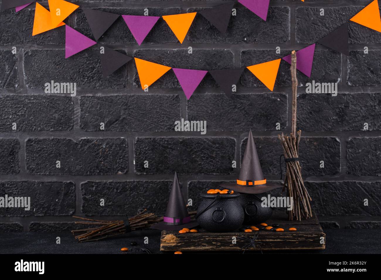 Halloween background with witches hat Stock Photo - Alamy