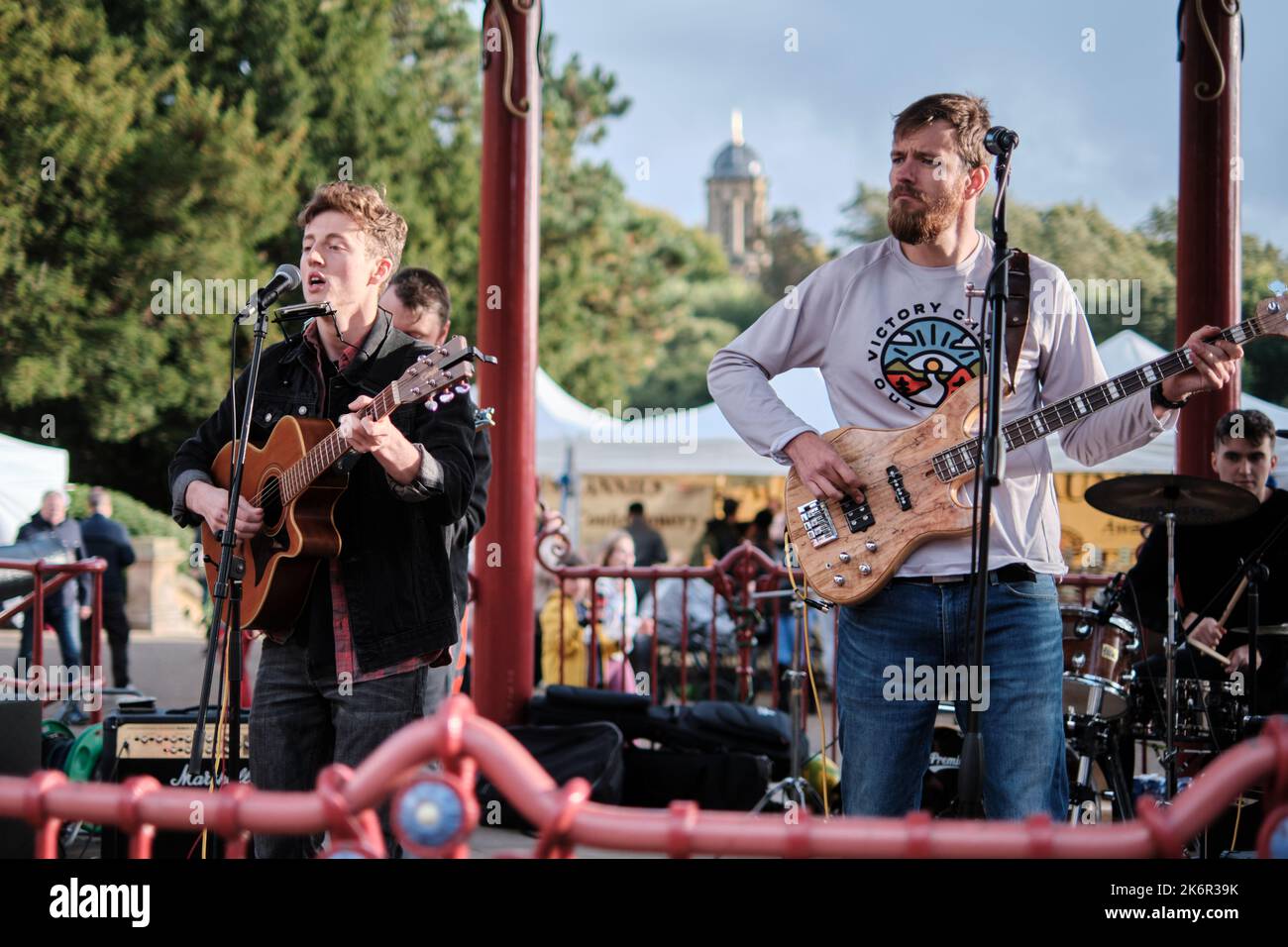 The Caleb Murray Band play on the Bandstand stage at the 2022 Saltaire ...