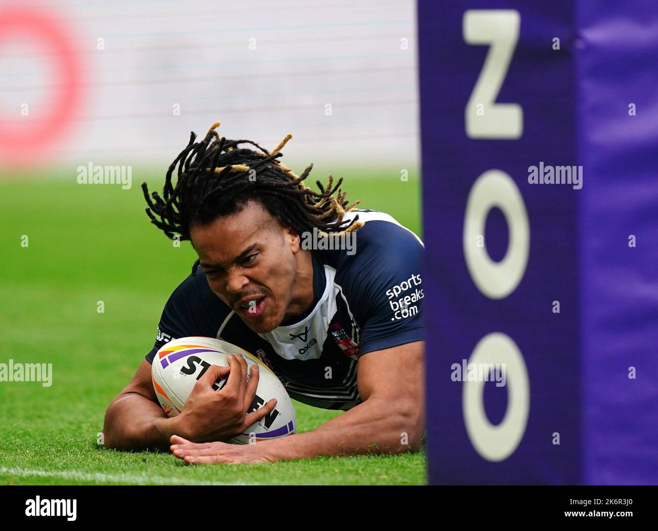 England's Dominic Young dives in score his sides second try during the ...