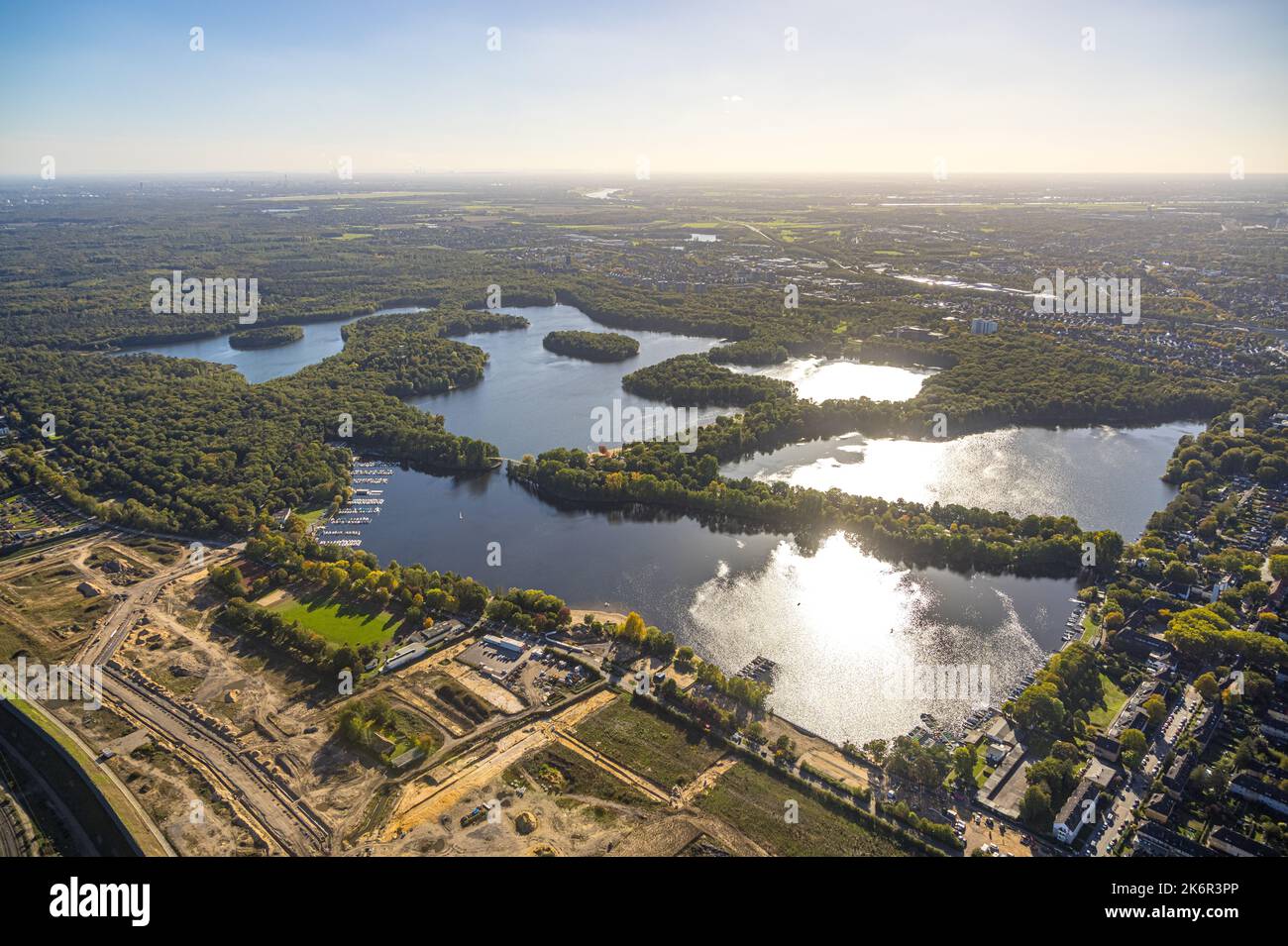 Aerial view, 6-lakes plateau, Wedau, Duisburg, Ruhr area, North Rhine ...