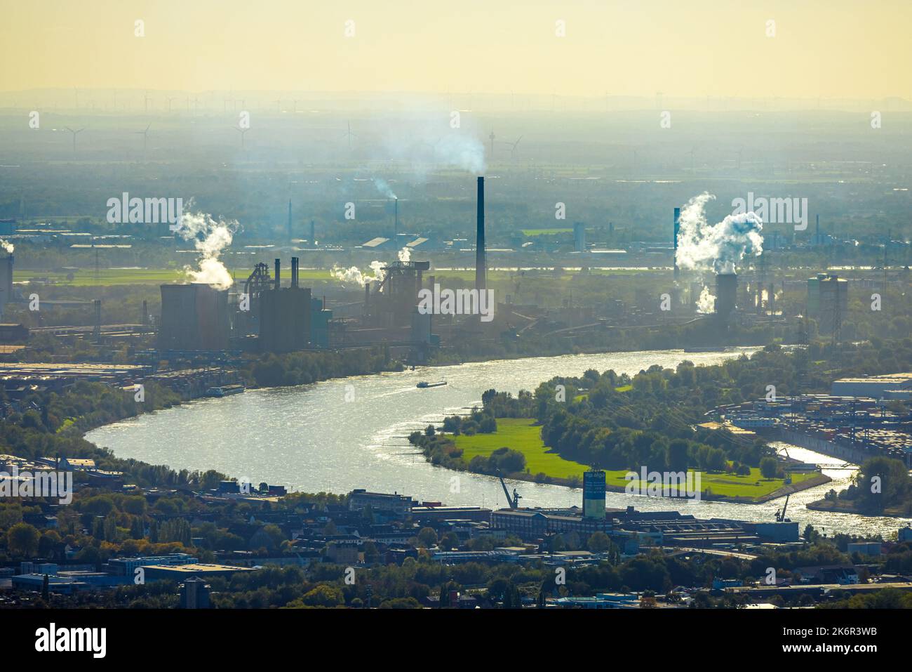 Aerial view, river Rhine, industrial facilities and factory port of ...