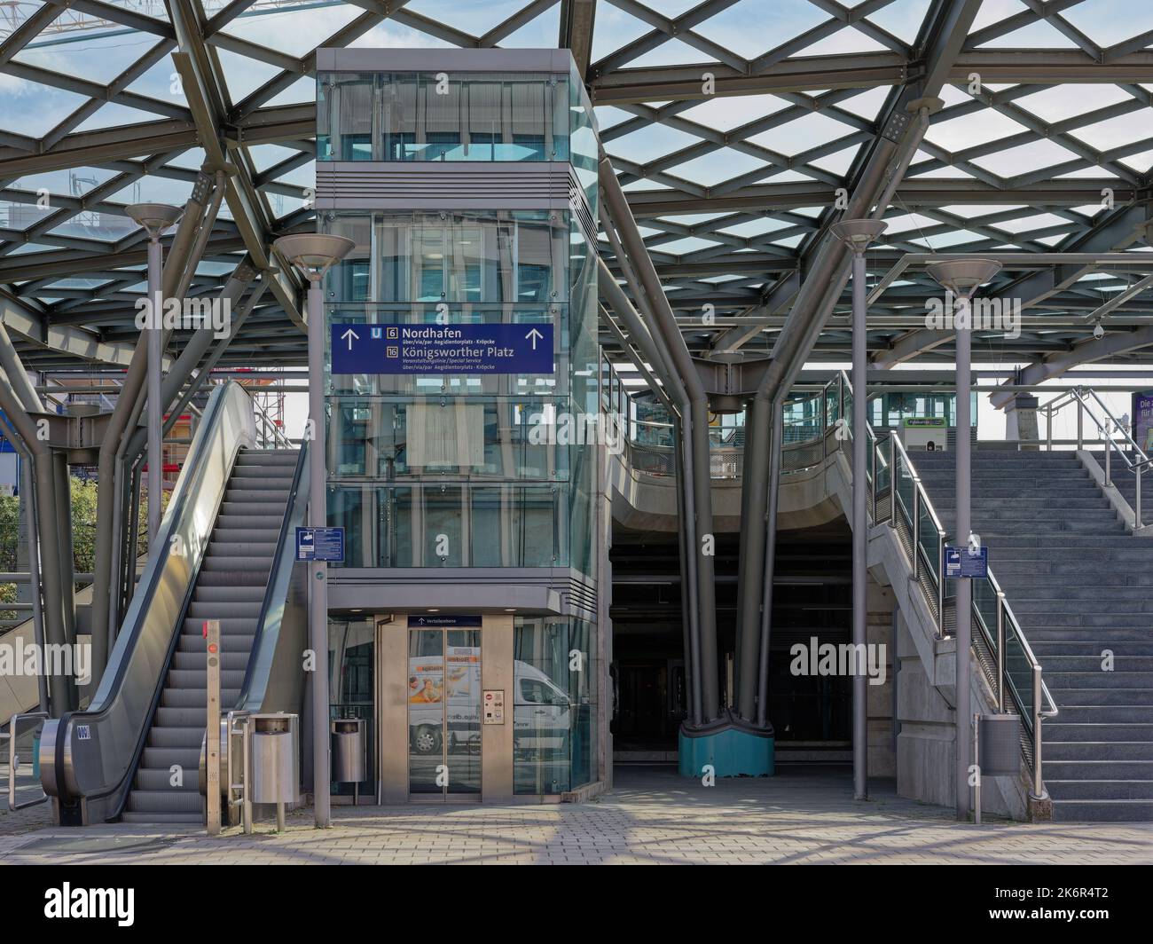 Stairs and elevator for passenger transport at a streecar stop Stock ...