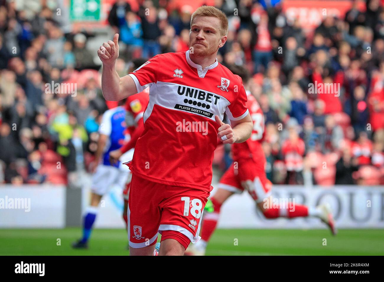Duncan Watmore #18 of Middlesbrough celebrates his goal and makes the ...
