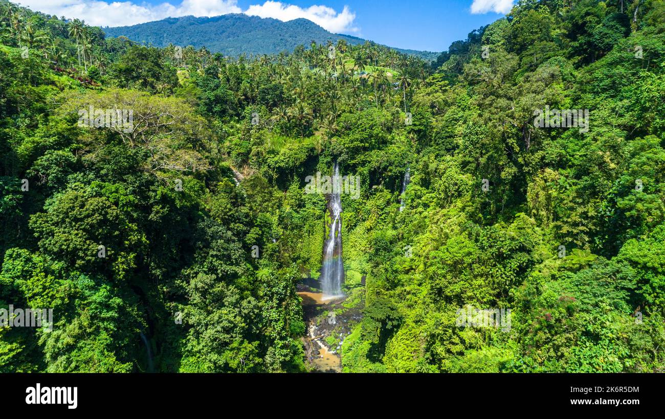 Waterfall rainbow on bali aeral hi-res stock photography and images - Alamy
