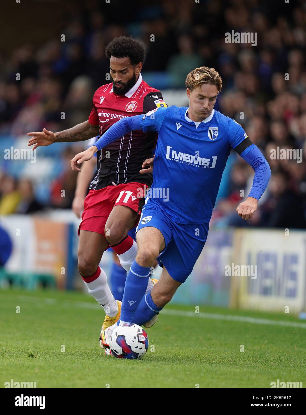 Gillingham FC's Will Wright (right) and Stevenage FC's Jordan Roberts ...