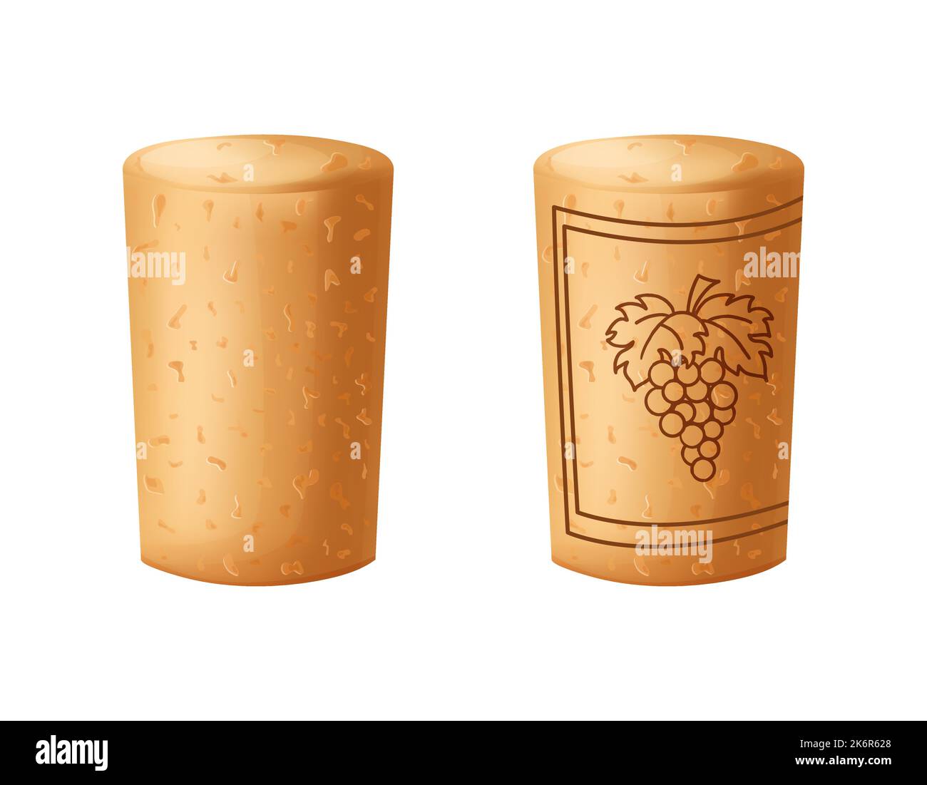 Wine cork stopper, wooden textured cartoon style. Corkwood plug with ...