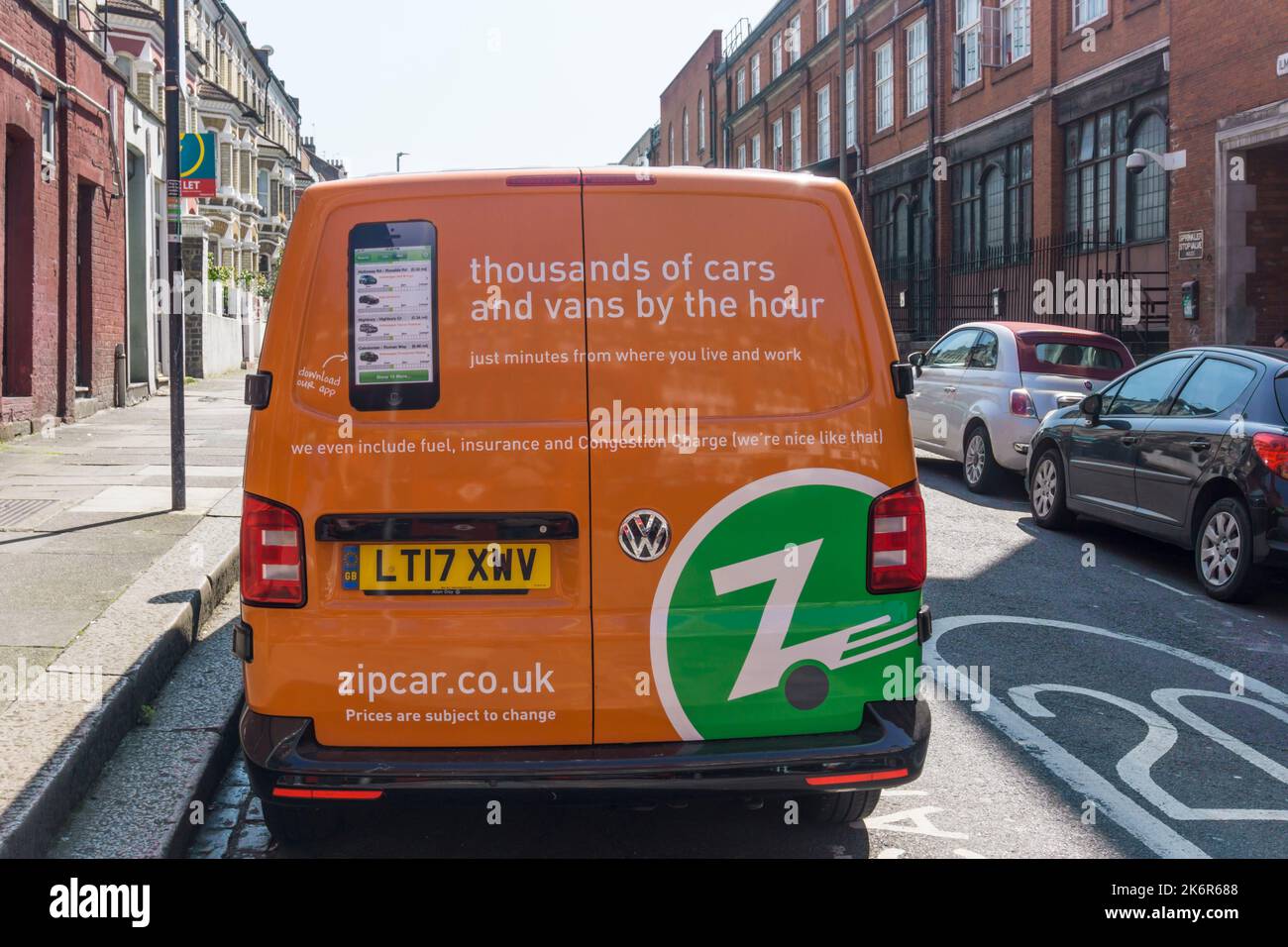 The back of a Zipcar self-drive VW Transporter Zipvan parked in South ...