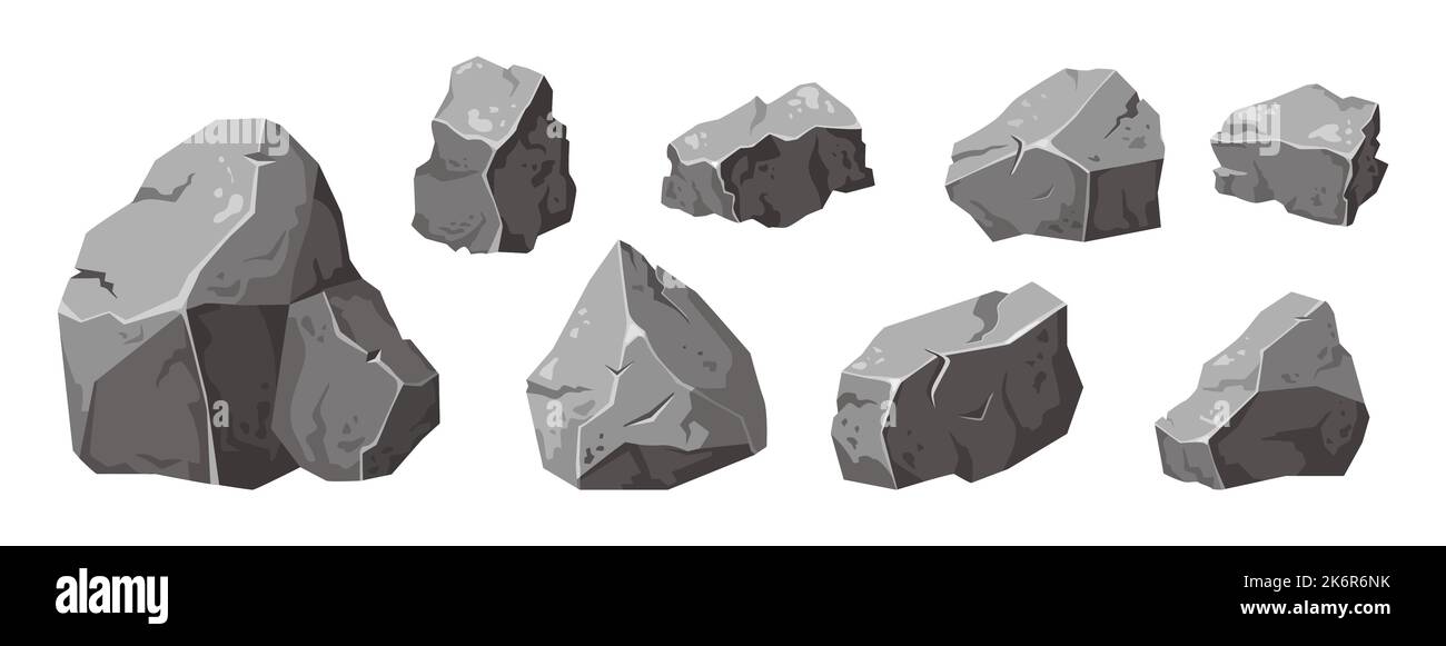 Set cartoon rock of different bouldesrs. Stone of various shapes. Heap ...