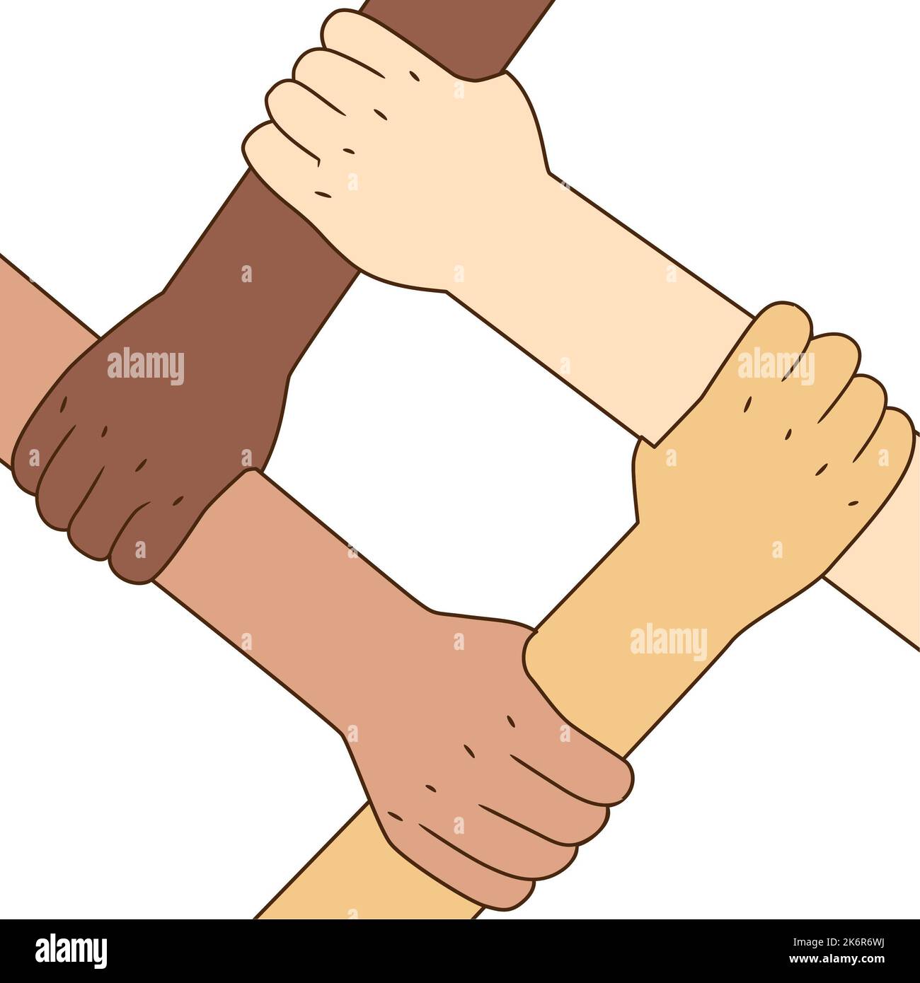 Human arms from different skin colors holding each other on white ...