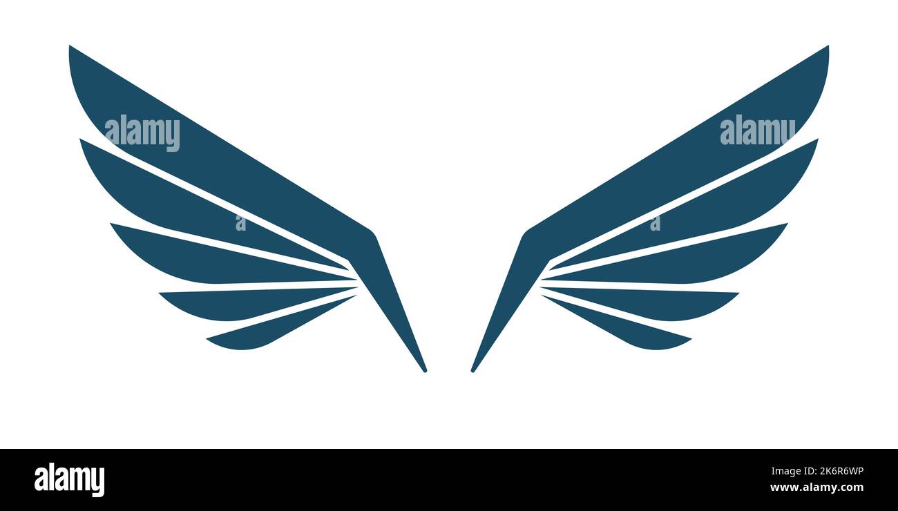 Blue open wings icon on white background. Pictogram, icon set ...