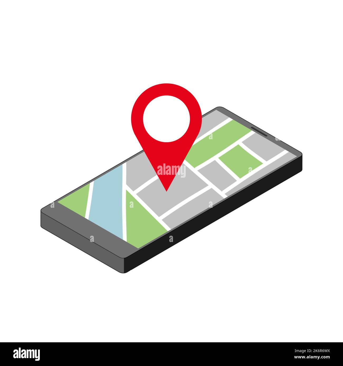 Location pin on a map in smart phone screen on white background ...