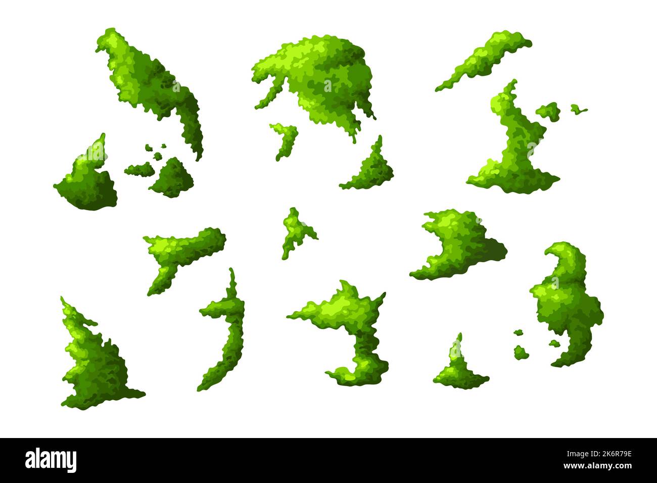 Green swamp moss in different shapes. Plant in forest and nature game ...