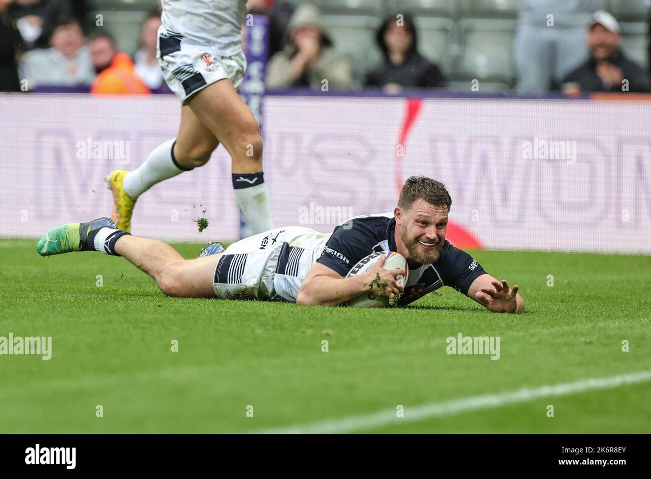 Elliott Whitehead of England goes over for a tryduring the Rugby League ...