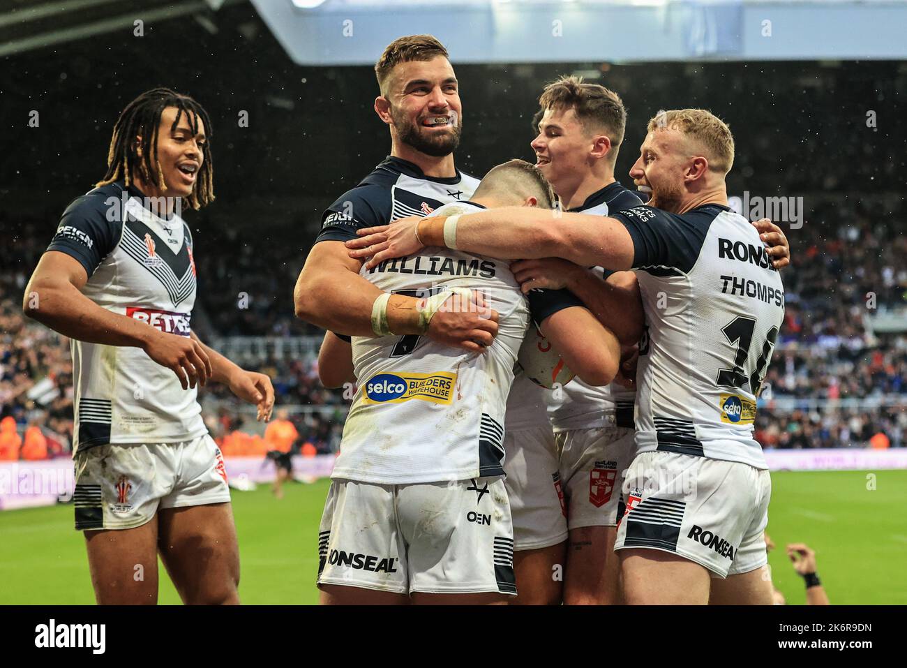 George Williams of England celebrates his try during the Rugby League ...