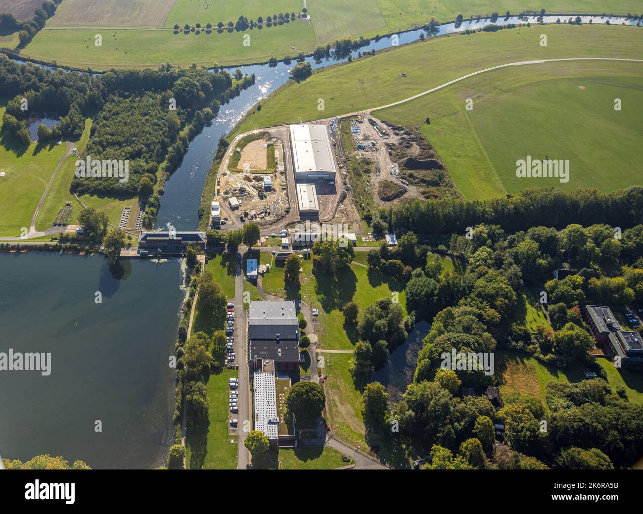 Aerial view, Hengsen reservoir, weir, Hengsen hydropower plant, AWWR ...