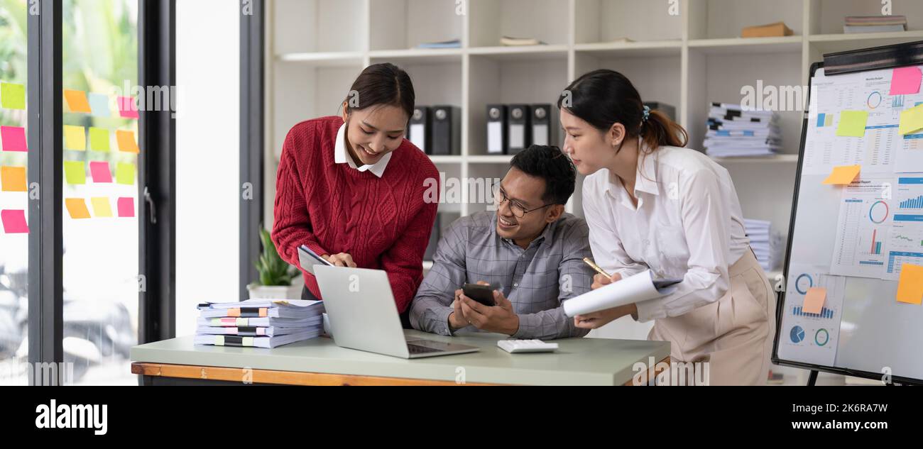 Diverse international executive business people working on project at ...