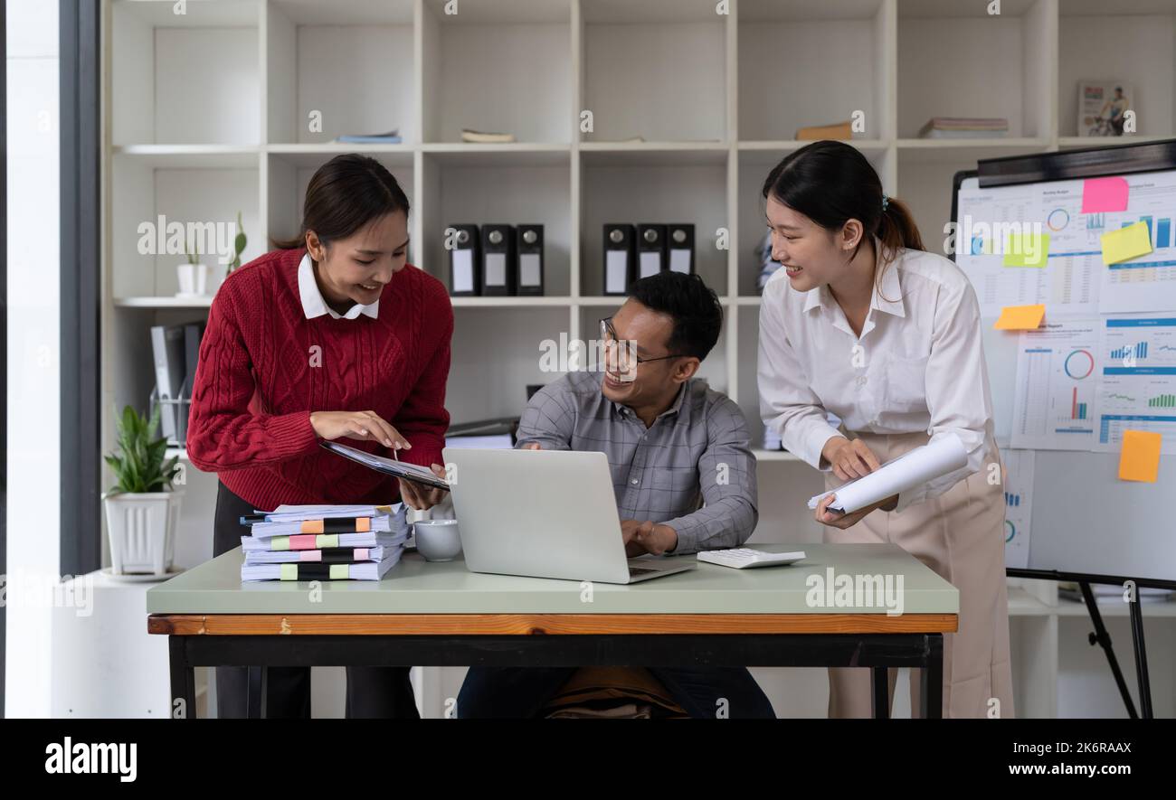 Diverse international executive business people working on project at ...