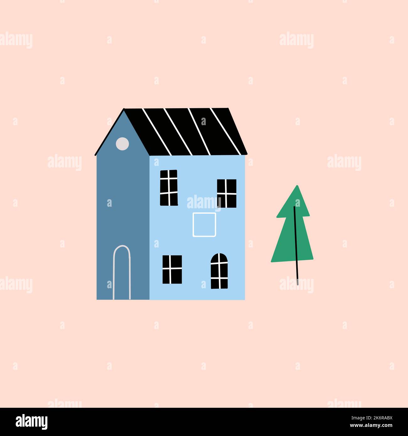Doodle building. Cute small house and garden. Vector flat apartments ...