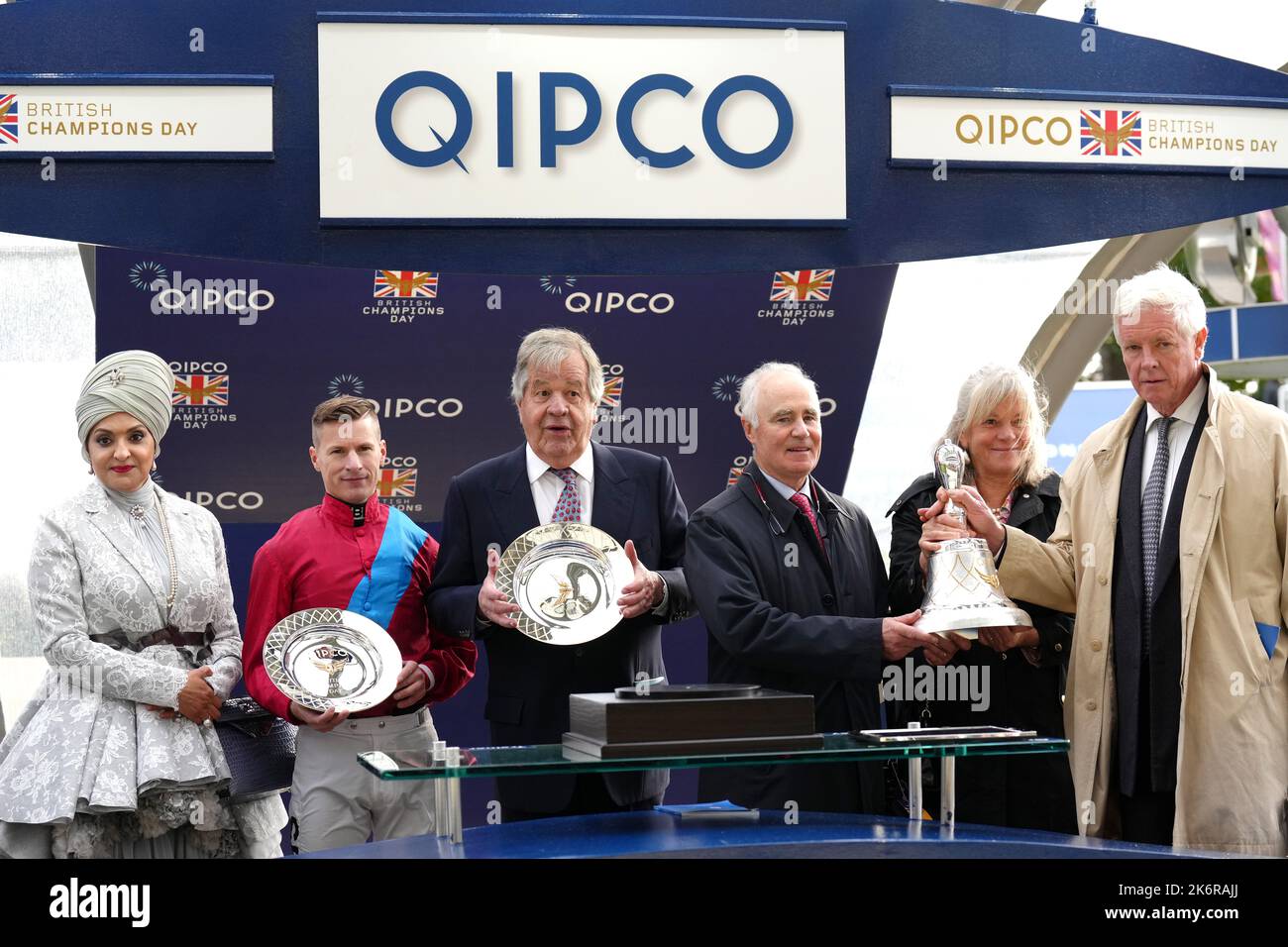 Jockey Richard Kingscote (second left), trainer Sir Michael Ronald ...