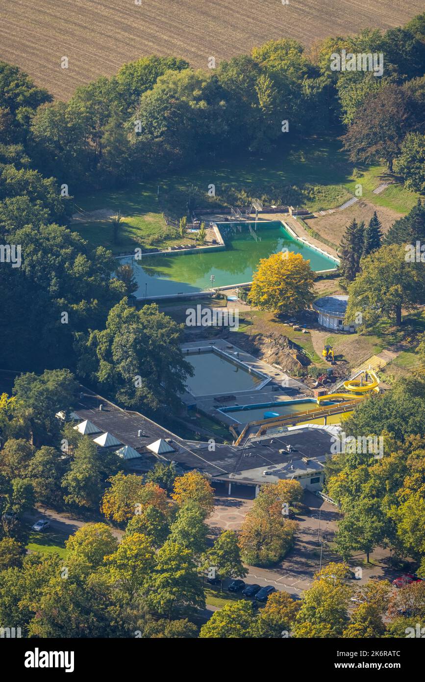 Aerial view, outdoor pool Schöne Flöte, construction site, Holzwickede ...