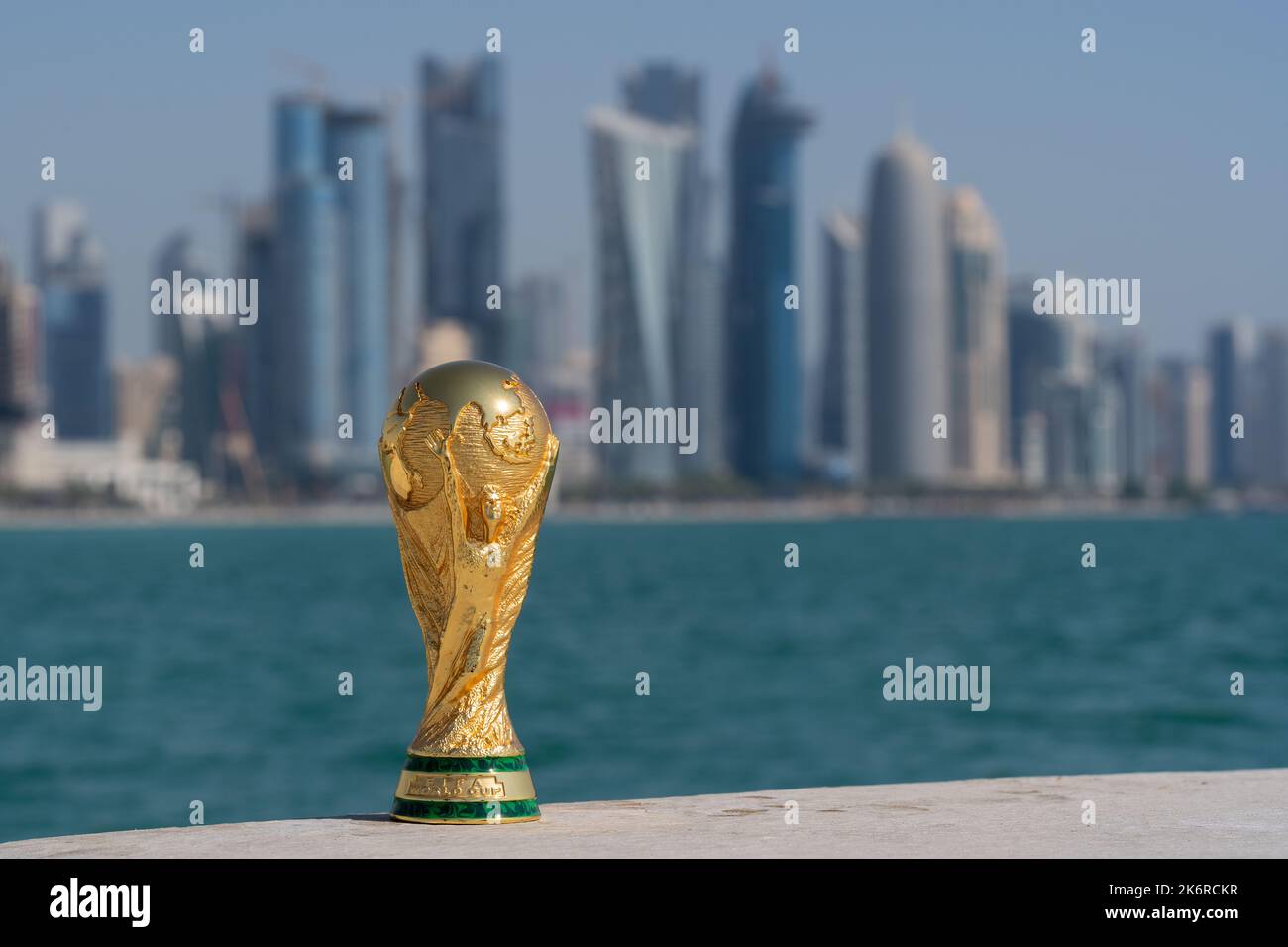 FIFA World Cup Trophy on the Doha corniche, Qatar Stock Photo - Alamy