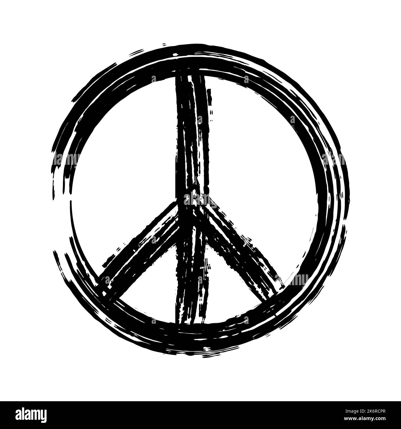 Black peace symbol painted with a brush on a white background, vector ...