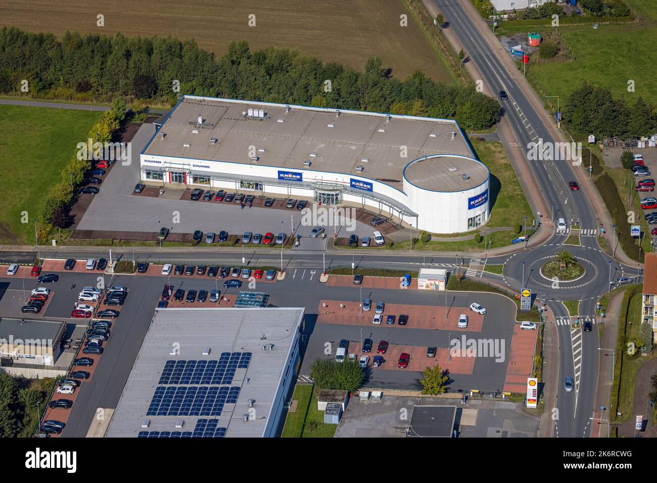 Aerial view, Kress fashion center, Hüingsen, Menden, Ruhr area, North ...