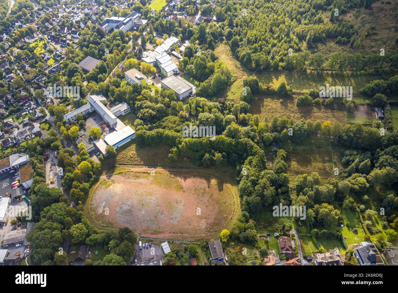 Aerial view, Städt. Gesamtschule Menden, old sports field, Menden, Ruhr ...