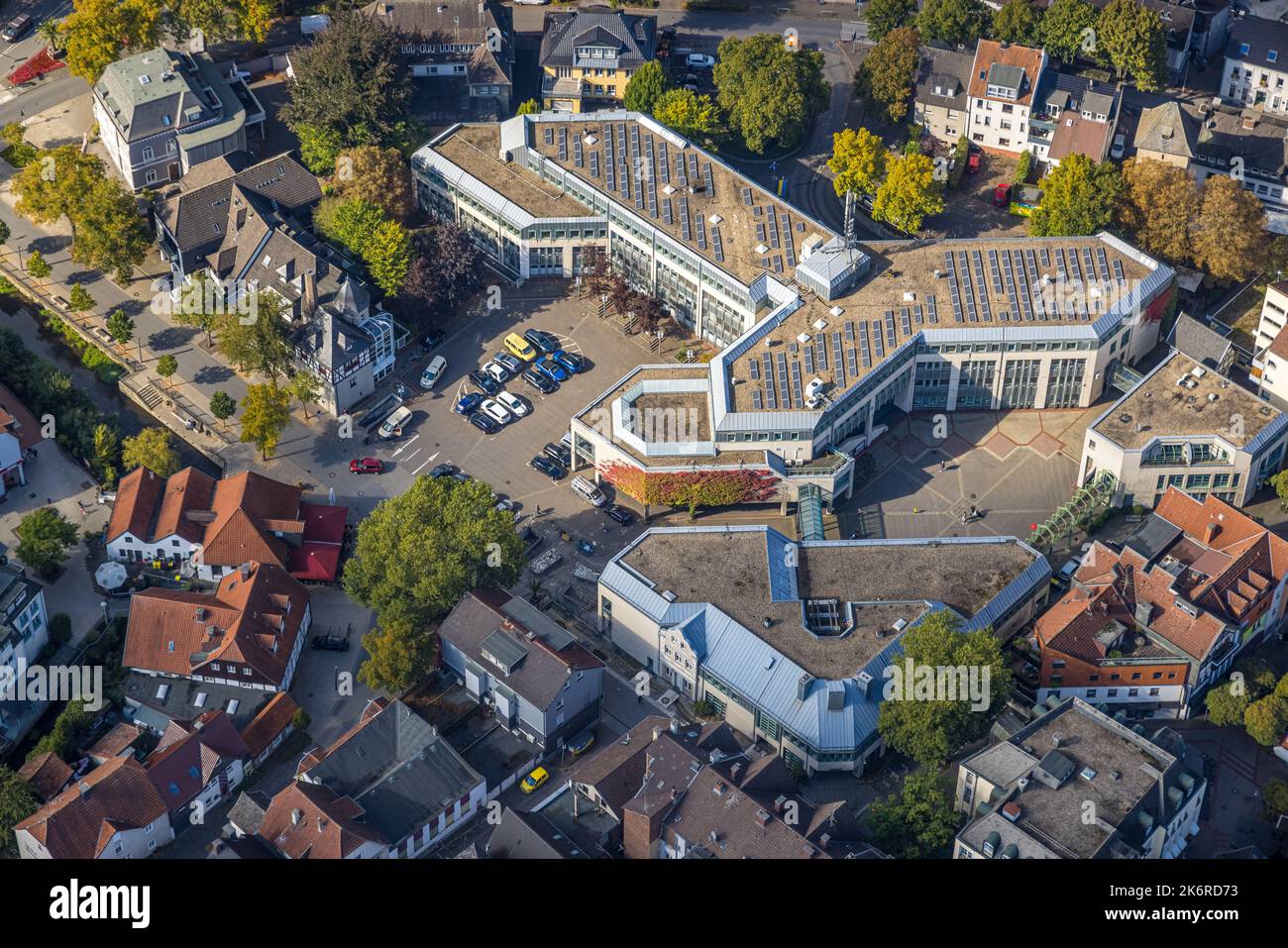 Aerial view, city hall city of Menden, Menden, Ruhr area, North Rhine ...