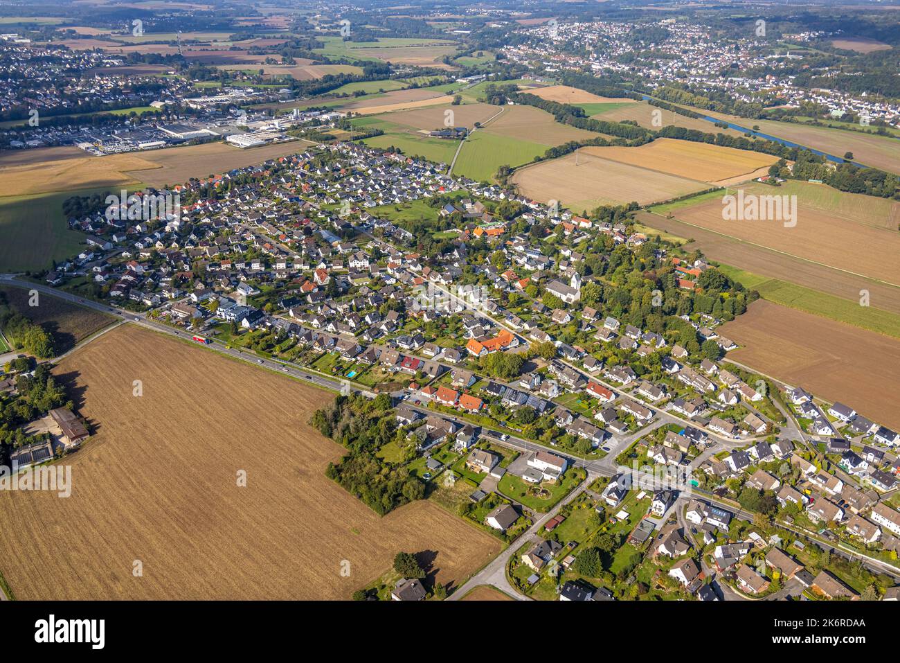Aerial view, village view, elementary school St. Michael, church ...