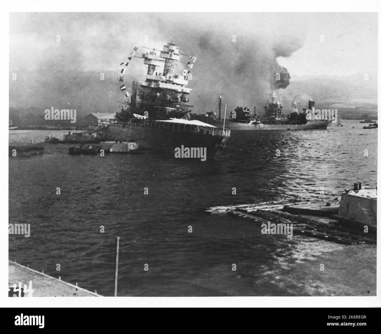 Photograph of USS California after the Pearl Harbor AttackUSS ...