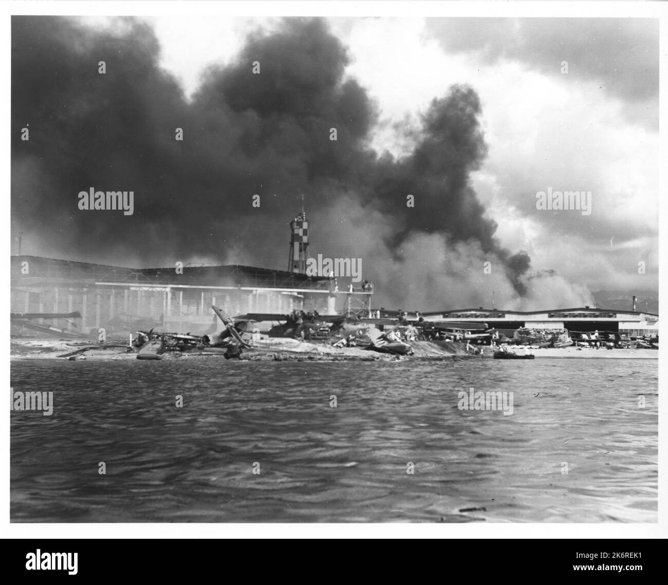 Photograph of Planes and Hangars Wrecked in the Japanese Attack on ...