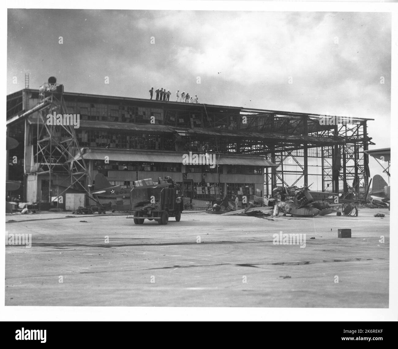 Photograph of Planes and Hangars Wrecked in the Japanese Attack on ...